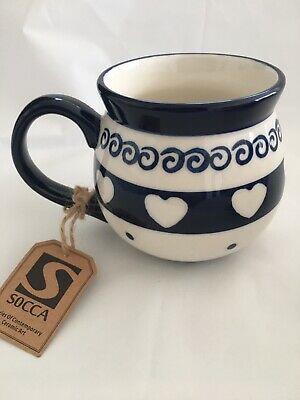 2 x Socca Very Pretty Navy Blue & White Mugs – Hand Painted with Hearts ...