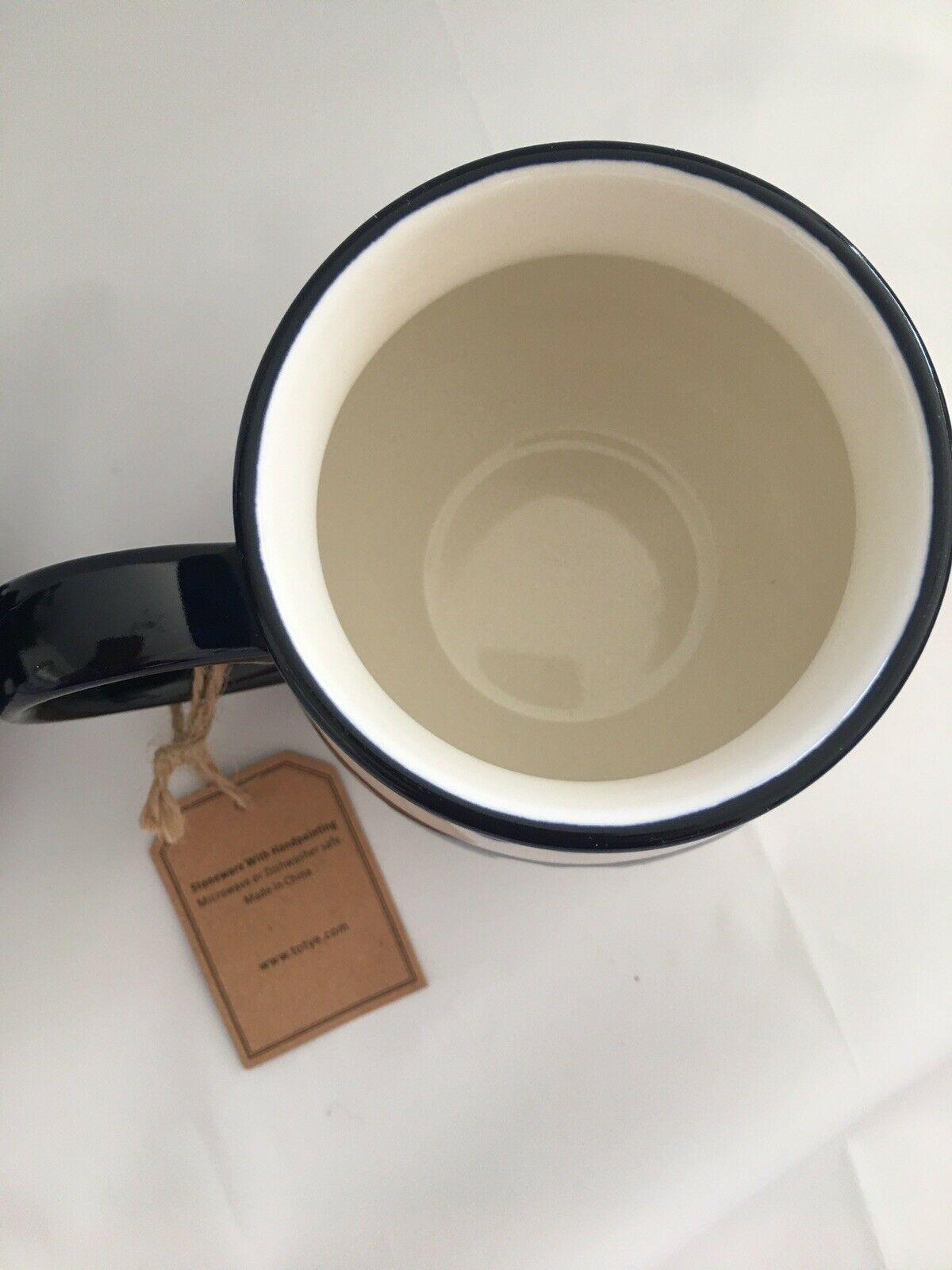 2 x Socca Very Pretty Navy Blue & White Mugs - Hand Painted with Hearts ...